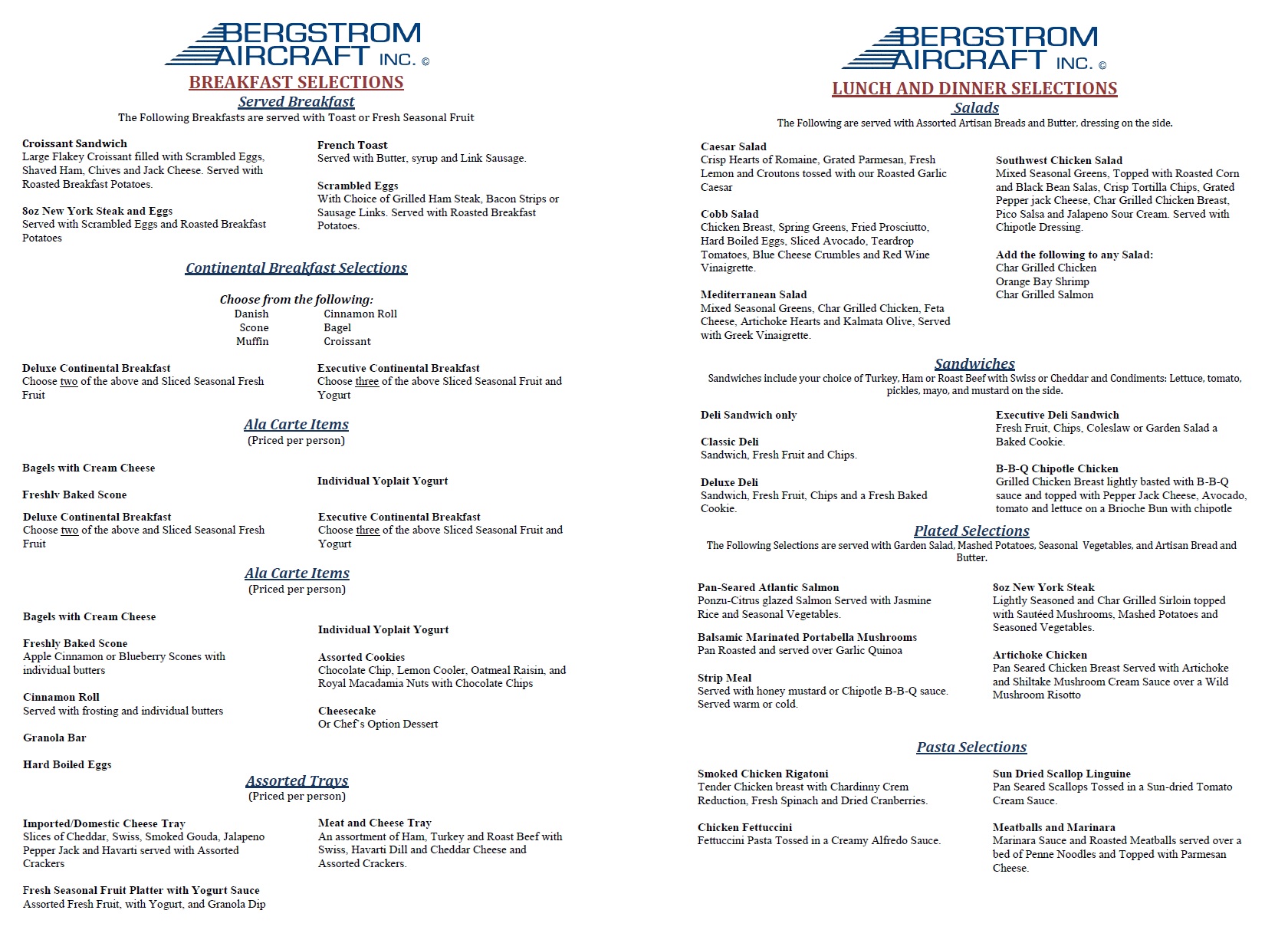 Catering | Bergstrom Aircraft Inc.